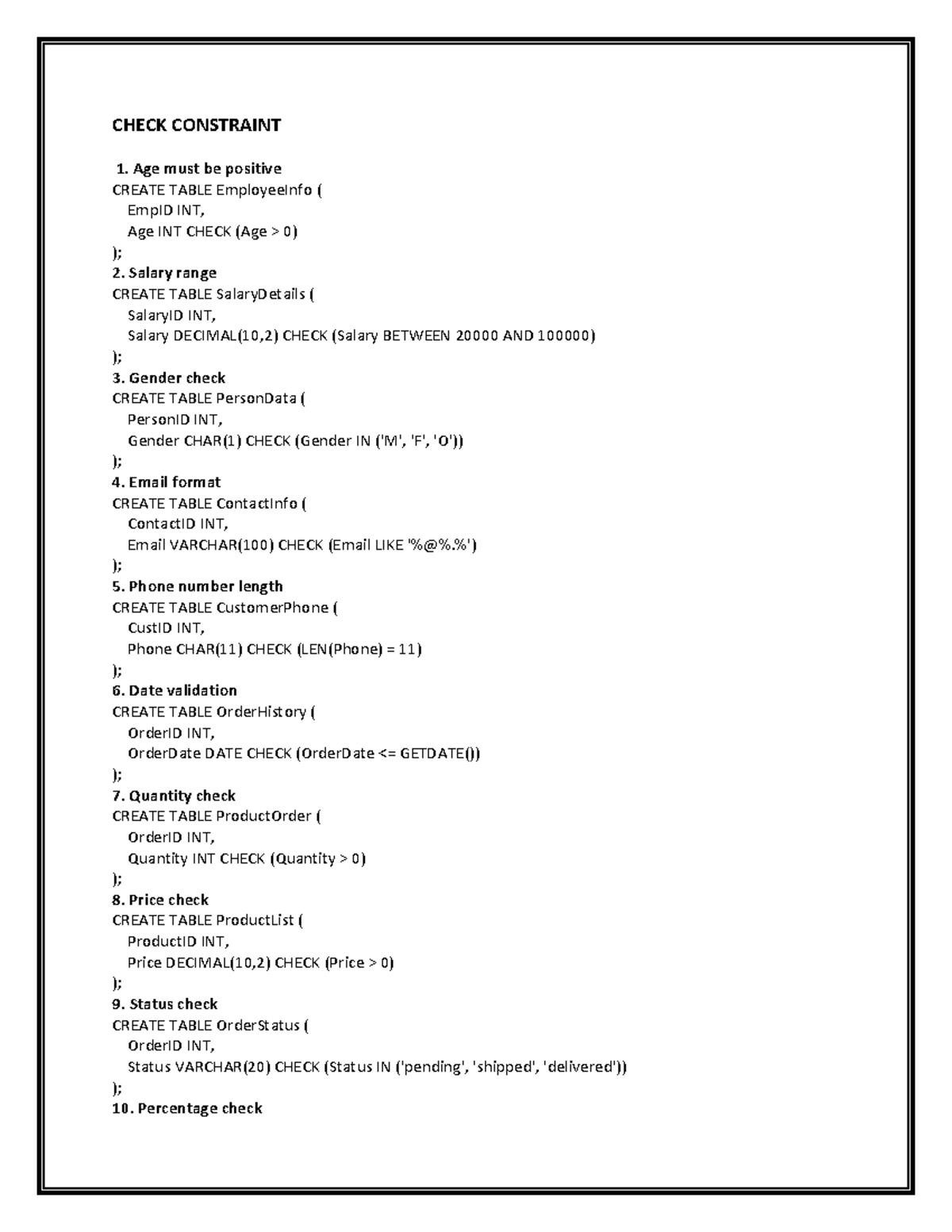 Assignment #2 DB: Check Constraints Overview and Examples - Studocu