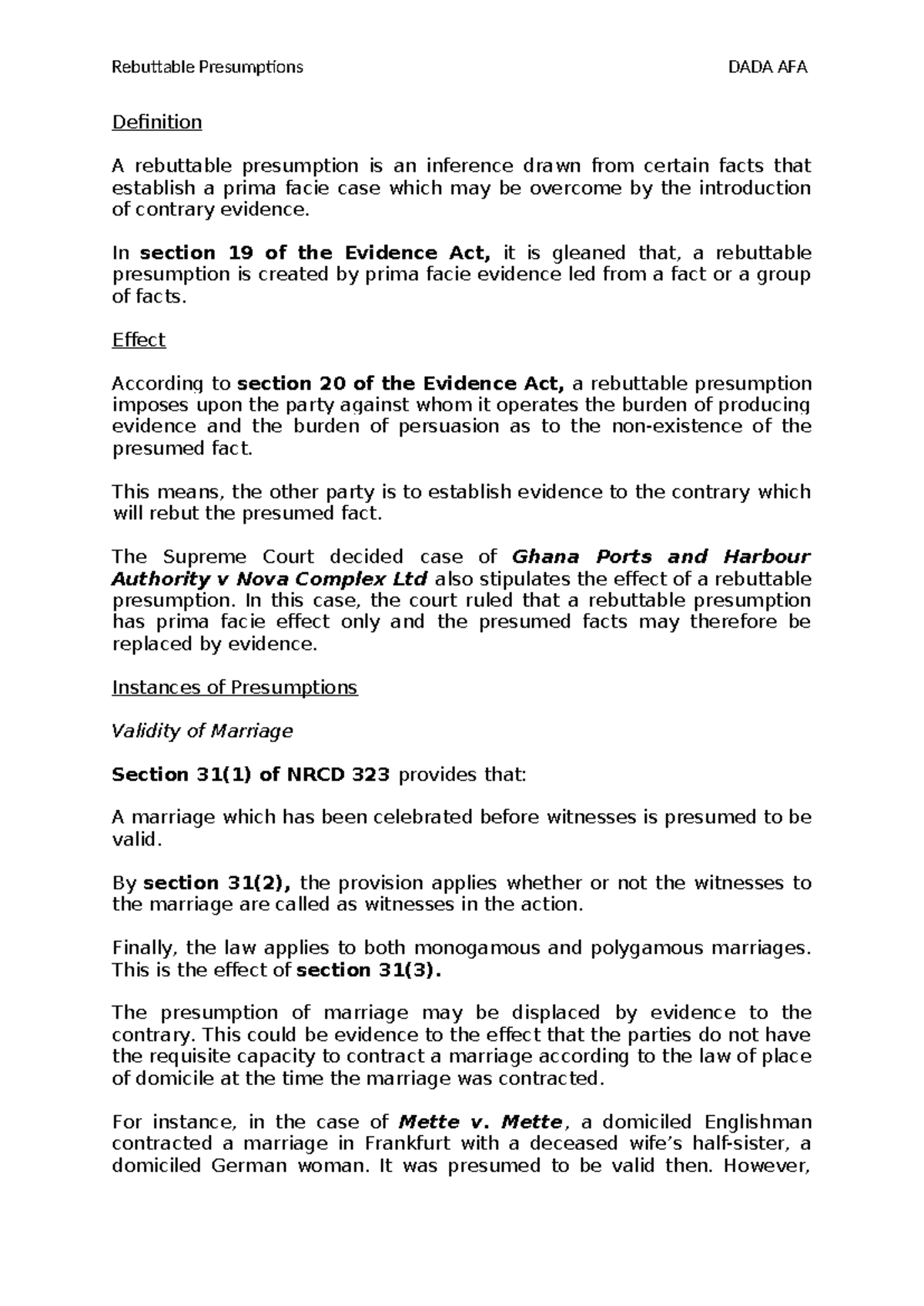 Rebuttable Presumptions in Law: Understanding Legal Inferences - Studocu