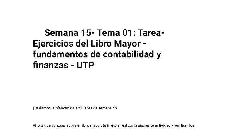 📝Semana 15 - Tarea: Ejercicios del Libro Mayor - UTP - Studocu