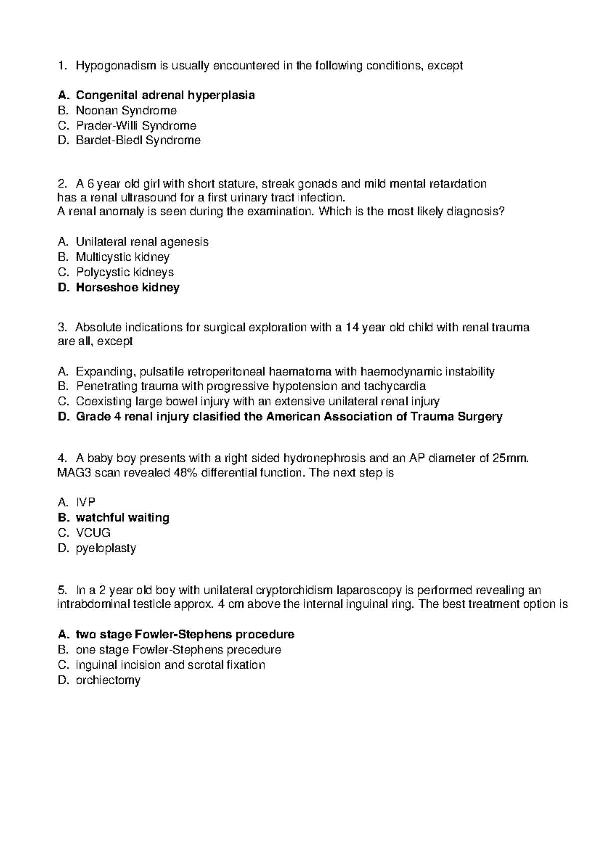 Feapu Exam Sample MCQs - BstE: Hypogonadism & Renal Conditions - Studocu