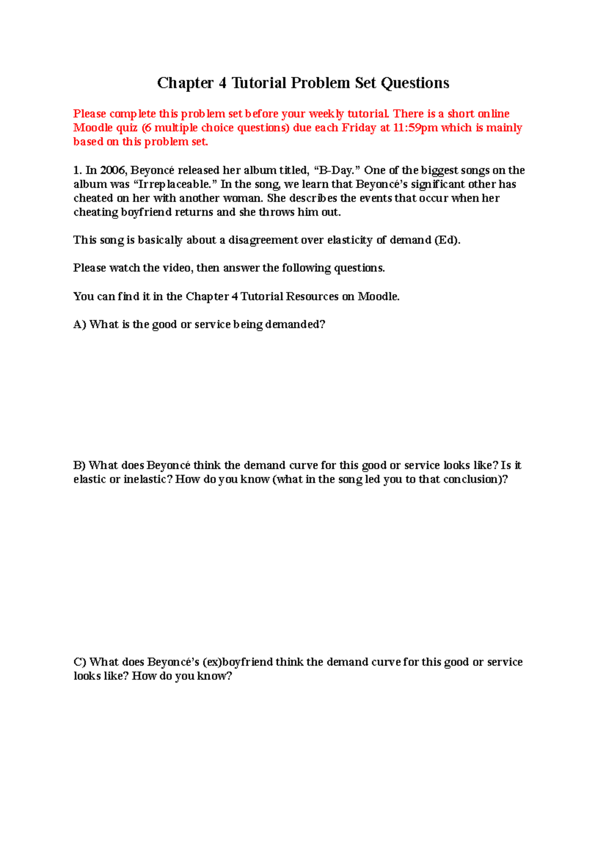 Chapter 4 Tutorial Problem Set Questions - Chapter 4 Tutorial Problem ...