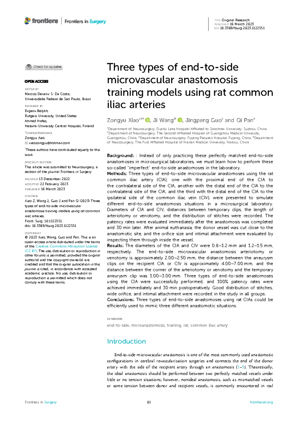 Three Types of Microvascular Anastomosis Training Models (Fsurg-10 ...
