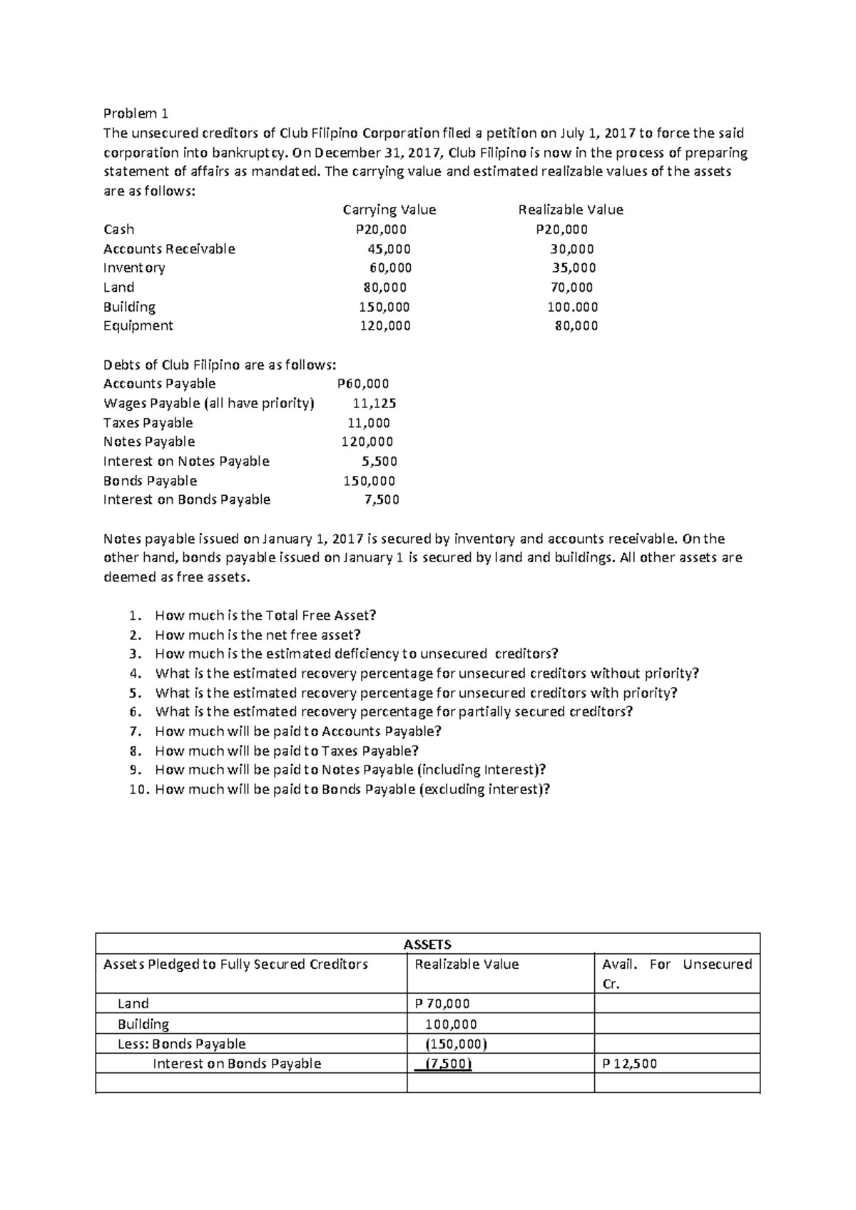 Corporate Liquidation Analysis for Club Filipino Corp. Case Study - Studocu