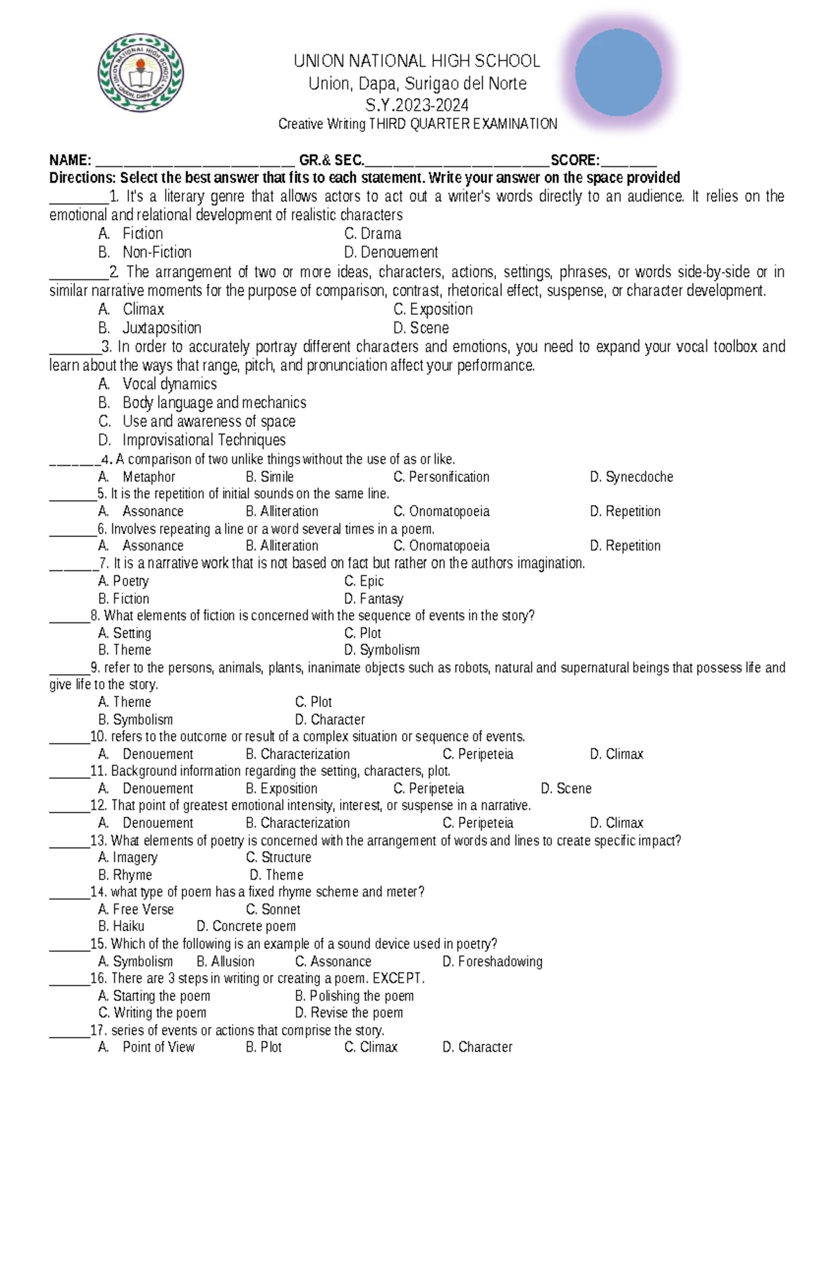 Grade 11 Reading and Writing Lesson Plan on Assertions and ...