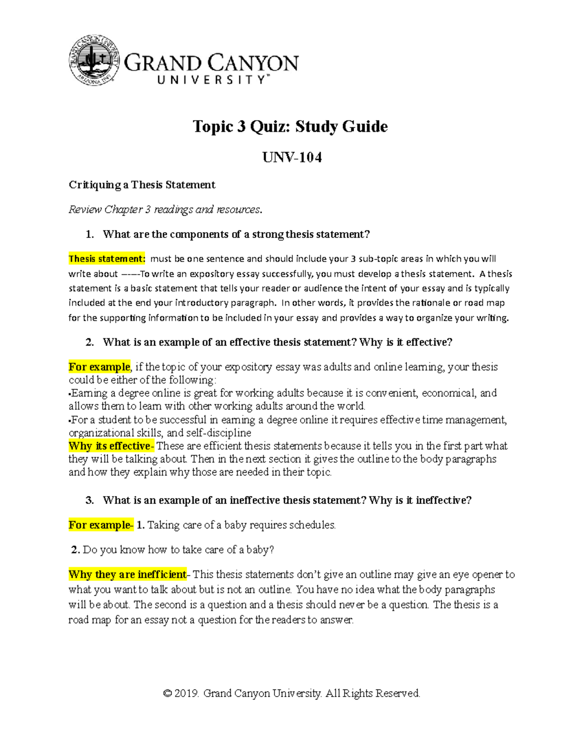 UNV- Week 3 Study Guide: Crafting Thesis Statements - Studocu