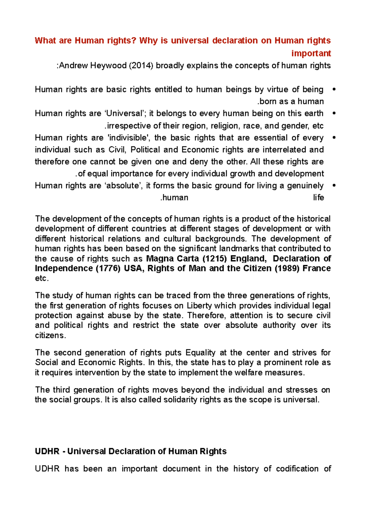 Understanding Human Rights: Importance of the UDHR in Society - Studocu