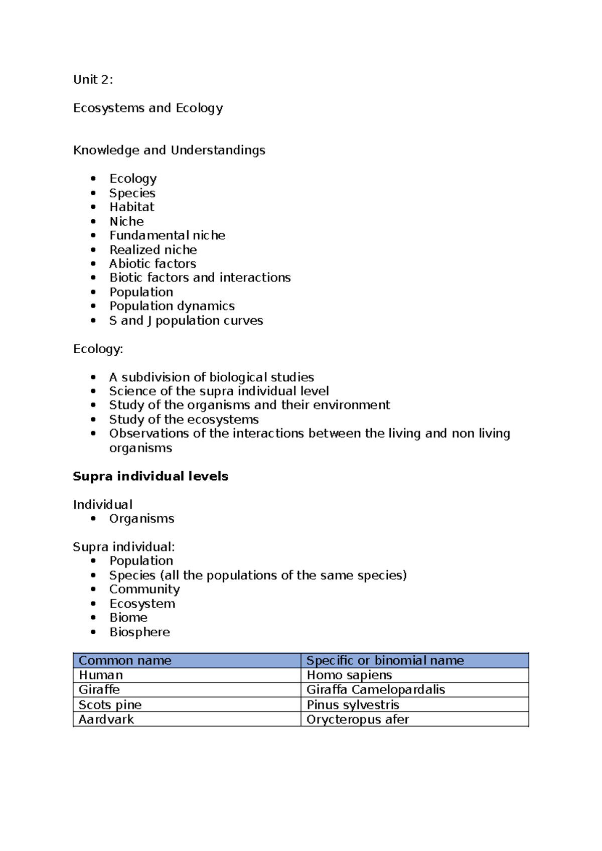 Unit 2 Notes on Ecosystems and Ecology for Environmental Systems - Studocu