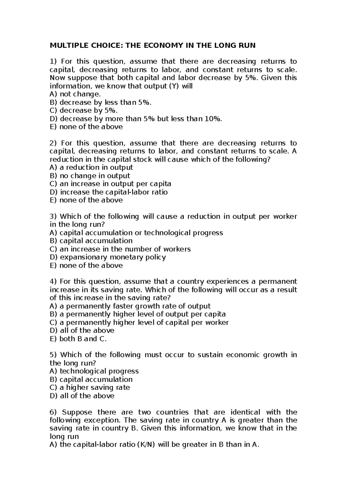 MC ECON Growth - mcq training - MULTIPLE CHOICE: THE ECONOMY IN THE ...