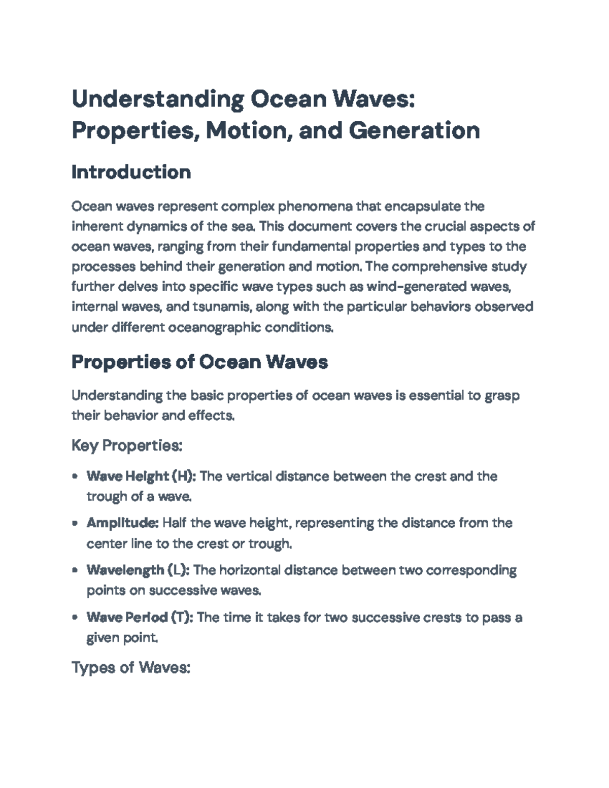 Understanding Ocean Waves: Properties, Motion, and Generation ...