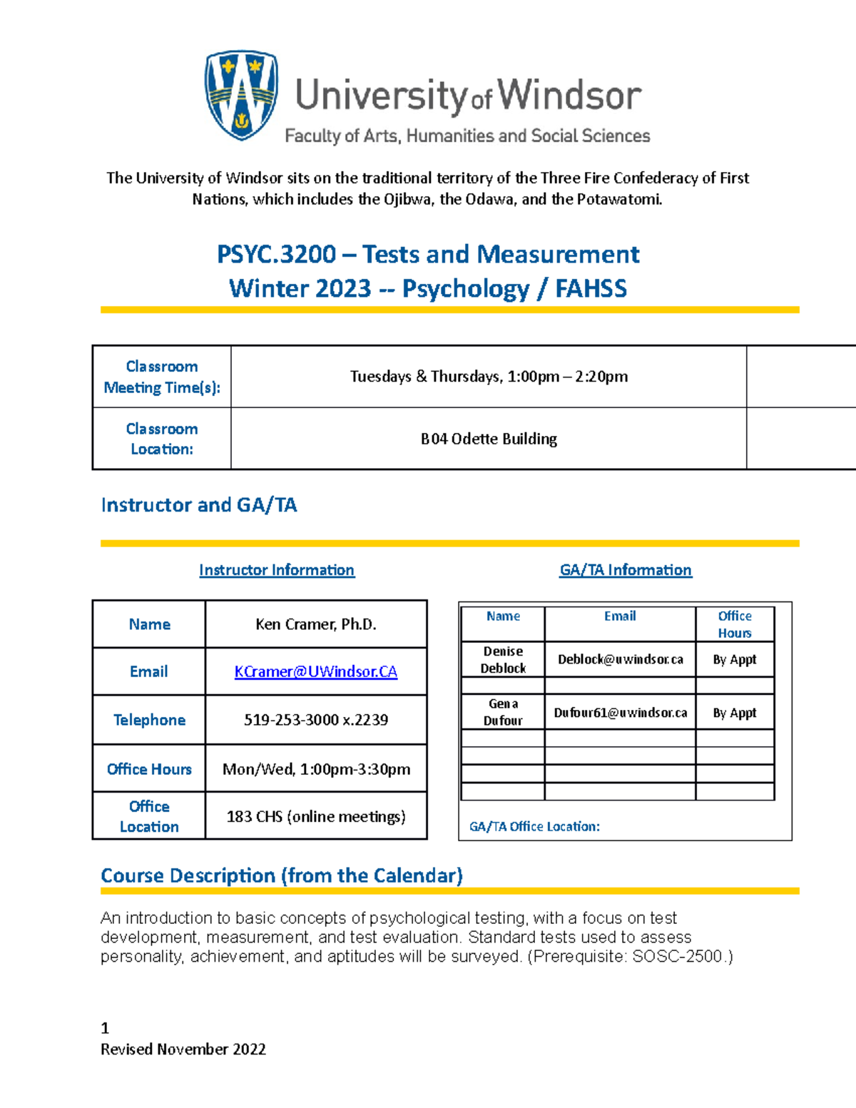 PSYC 3200 Syllabus - Tests and Measurement Winter 2023 - Studocu