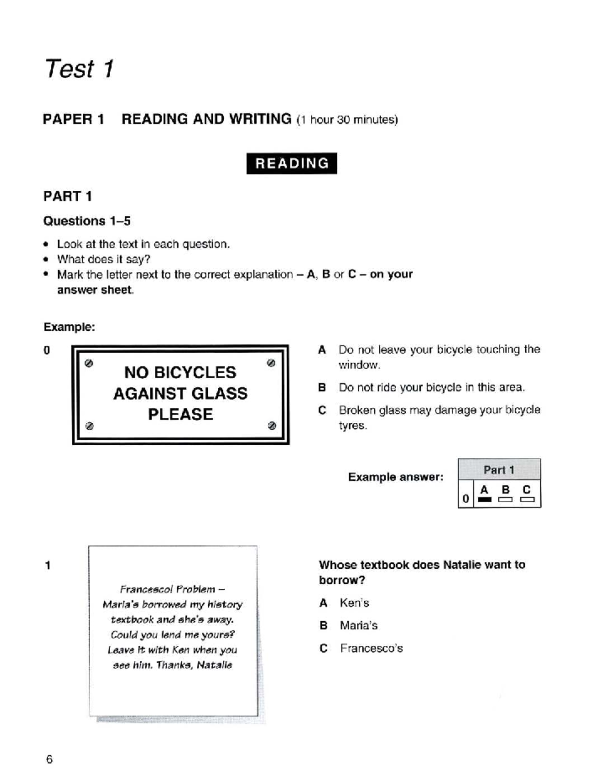 PET 2 - TEST 1 - READING AND WRITING EXAMINATION - Studocu
