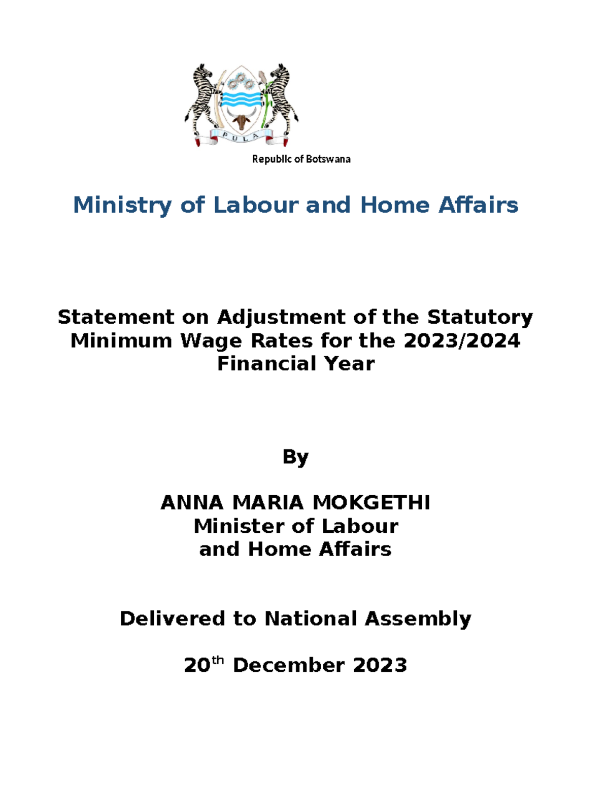 Statement on Minimum Wage Rate Adjustments for 2023-2024 - Studocu