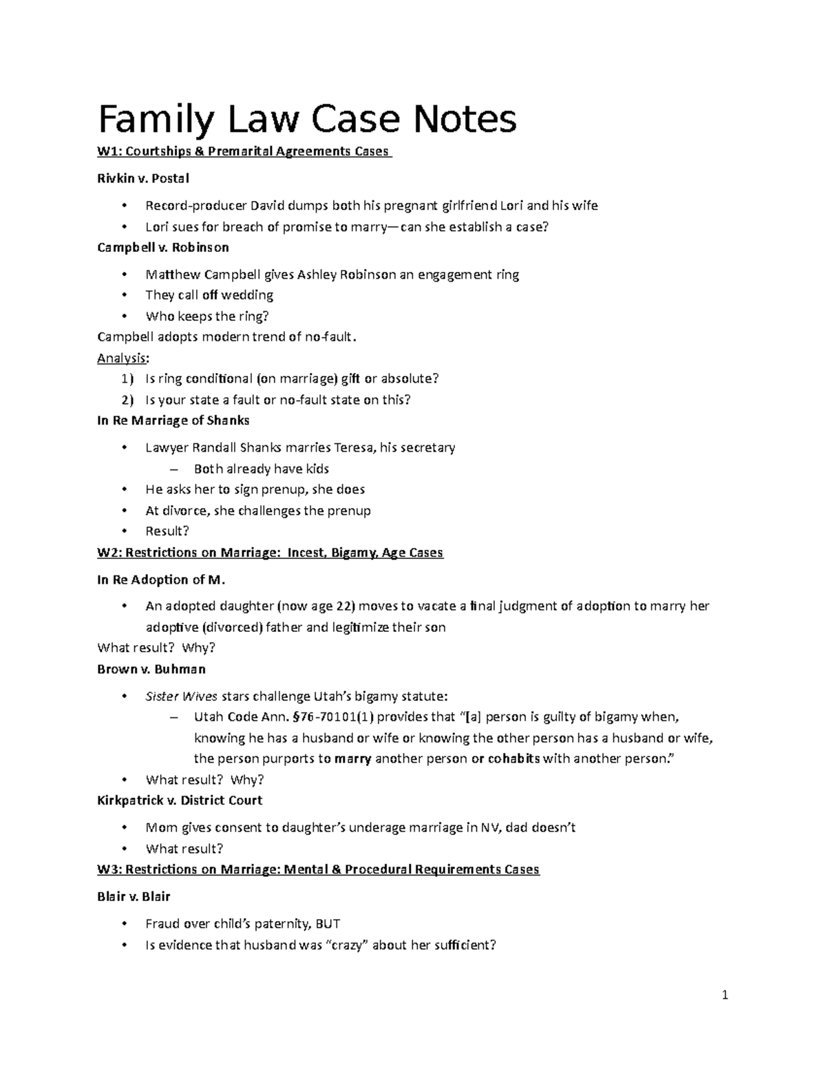 Family Law Case Notes: Key Cases & Legal Principles Analysis - Studocu