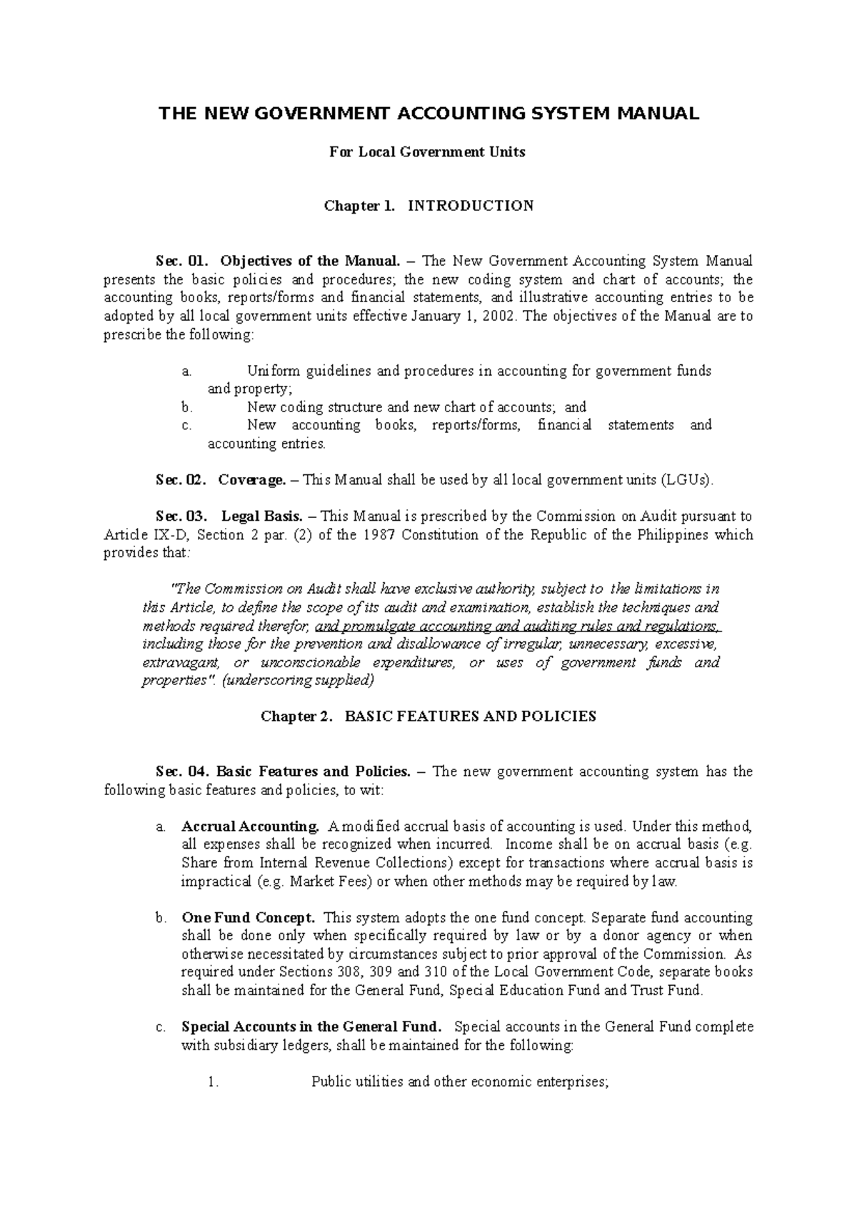 New Government Accounting System Manual for LGUs (Chapter Overview ...