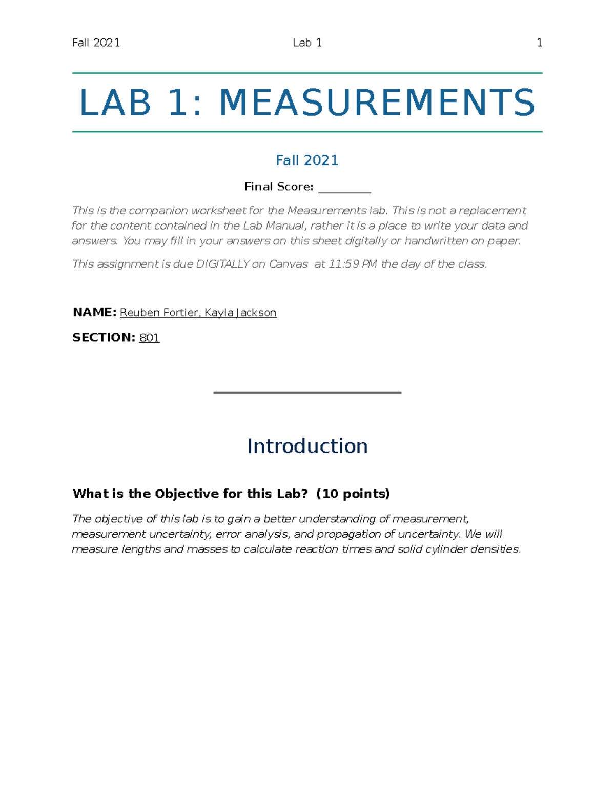 Lab1-Measurements-Worksheet-v3 Complete - LAB 1: MEASUREMENTS Fall 2021 ...