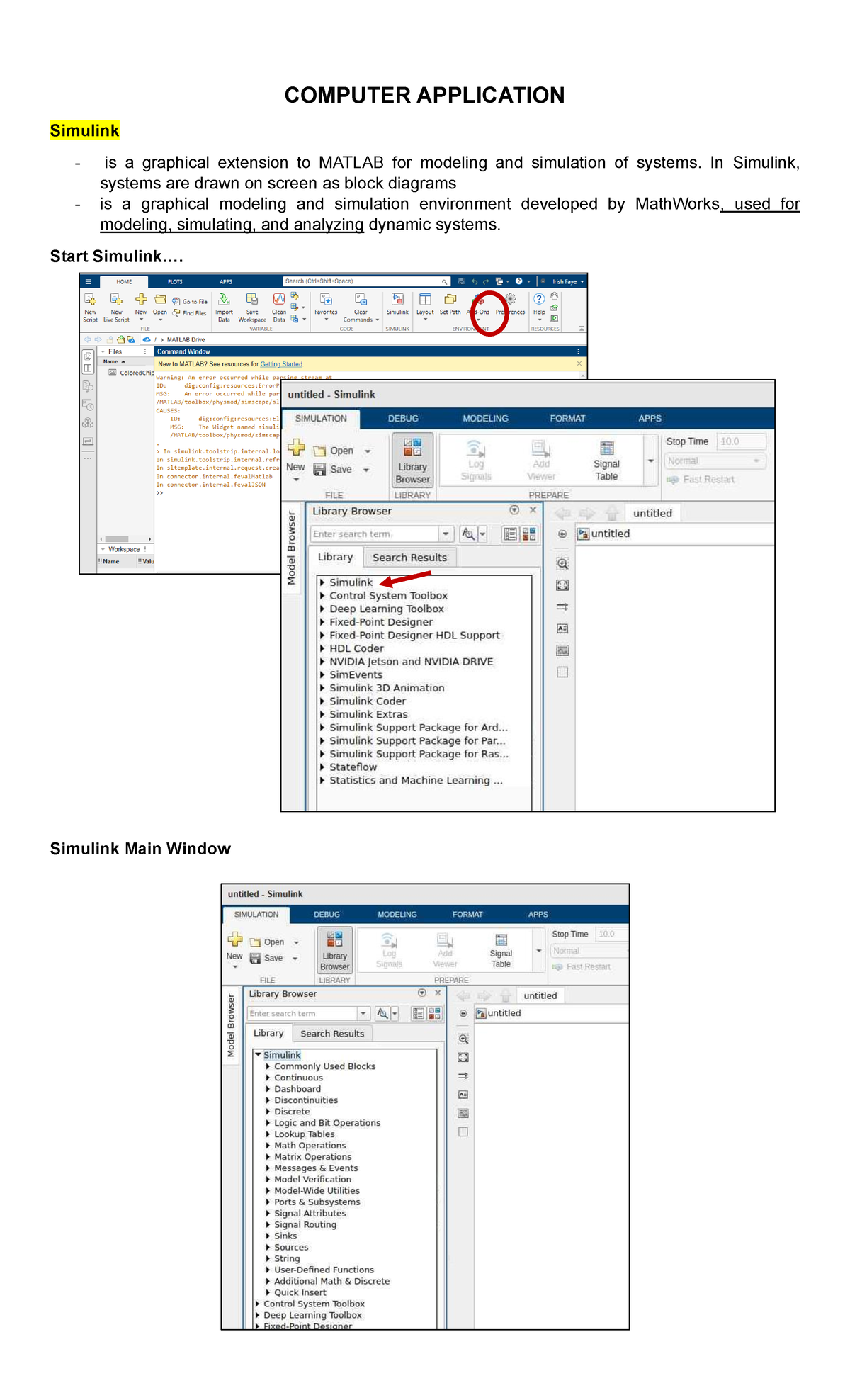 Comp-applications - COMPUTER APPLICATION Simulink - is a graphical ...