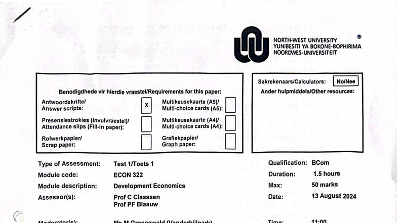 Test 1: Development Economics (ECON 322) - 2024 - Studocu