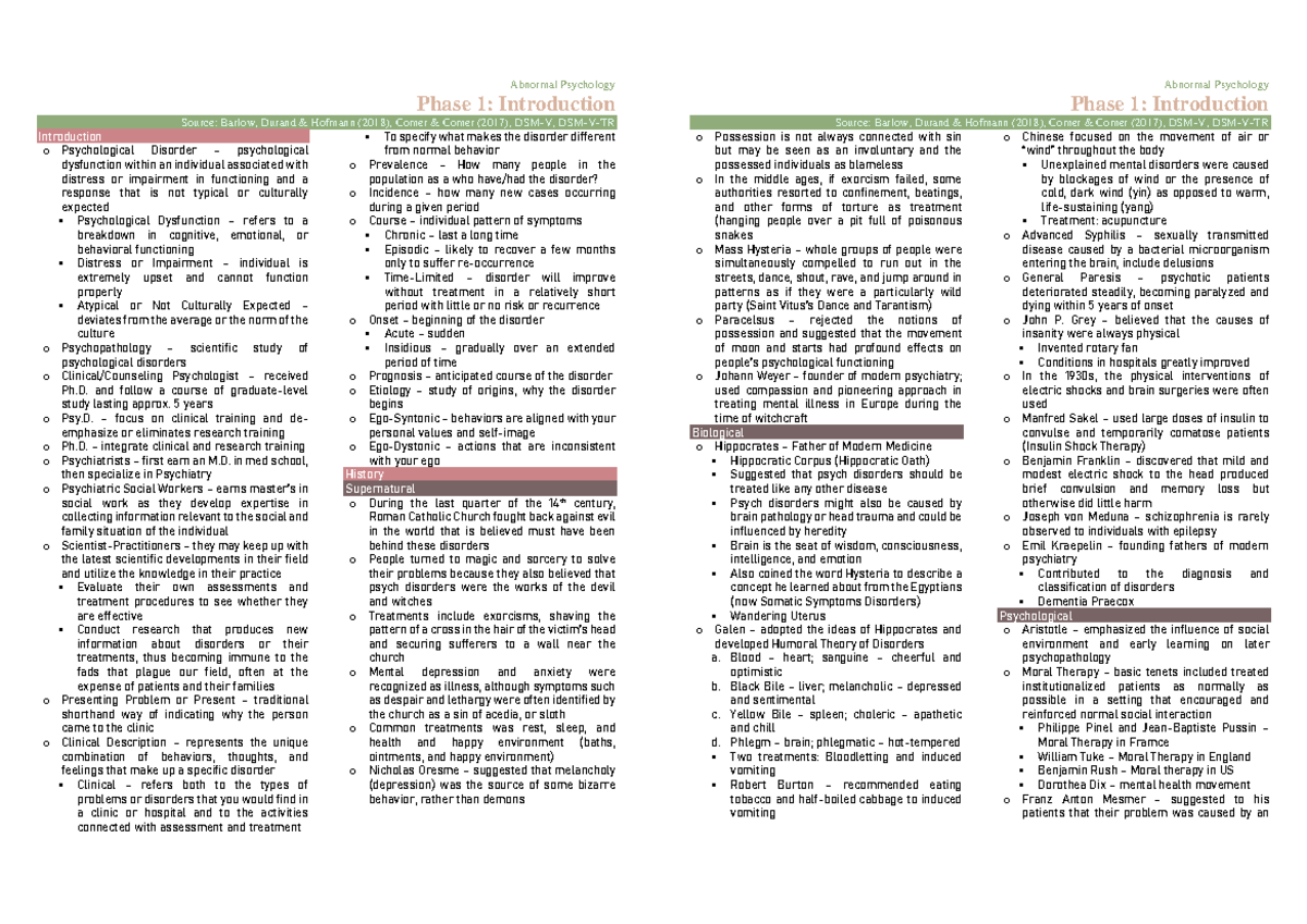 Abnormal Psychology (PSY 101) Phase 1: Introduction to Psychological ...