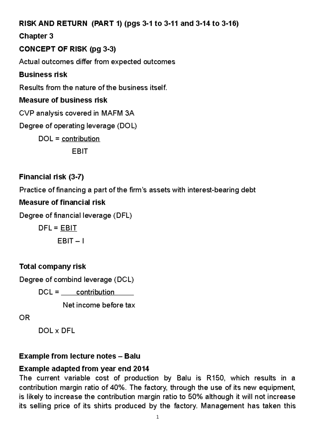 RISK AND RETURN (MAFM 3A) - Chapter 3 Analysis & Exercises - Studocu