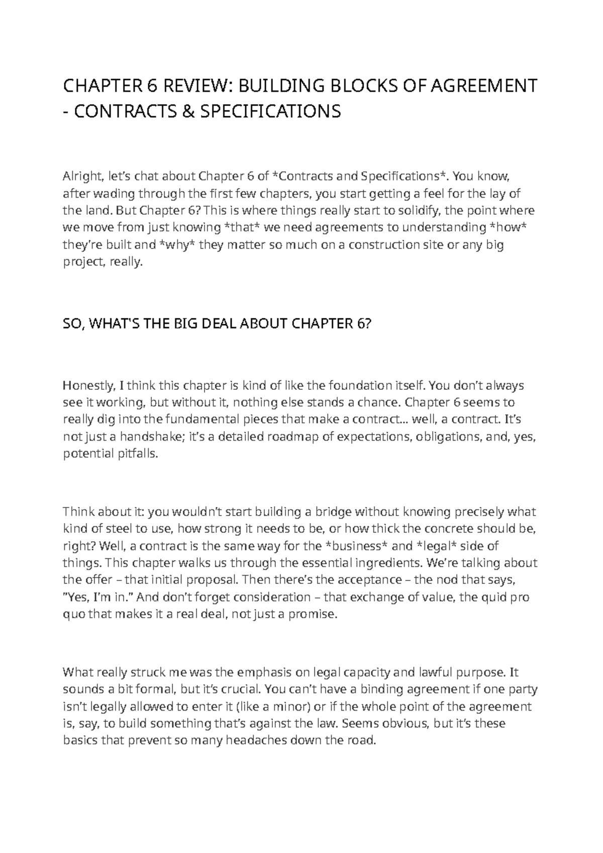 CHAPTER 6 REVIEW: CONTRACT BUILDING BLOCKS & SPECIFICATIONS - Studocu