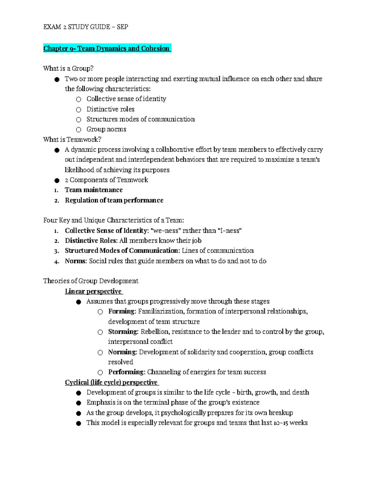 Sport and Exercise Psych Exam 2 Study Guide (SEP) - Studocu