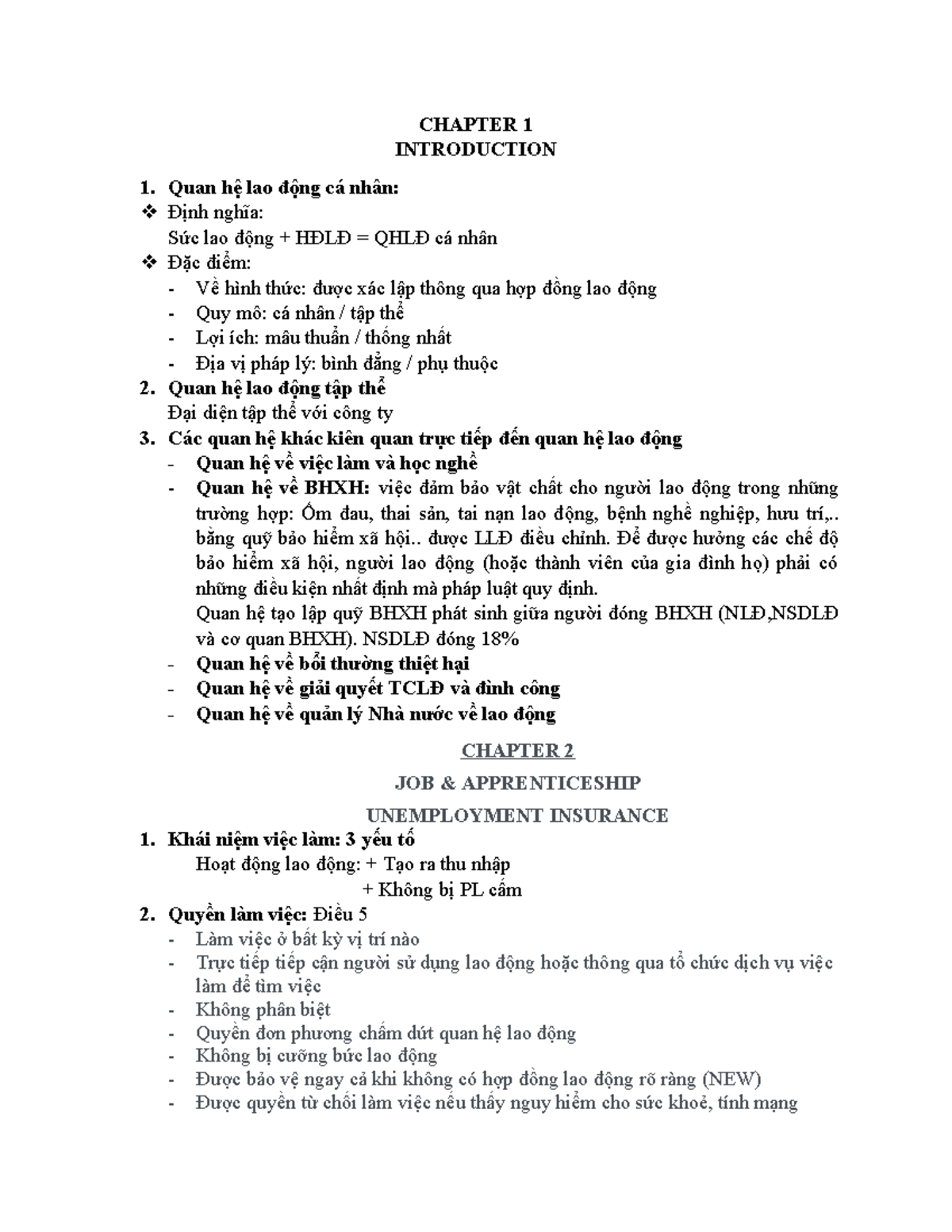 BÀI GHI - bài ghi môn học - CHAPTER 1 INTRODUCTION 1. Quan hệ lao động ...