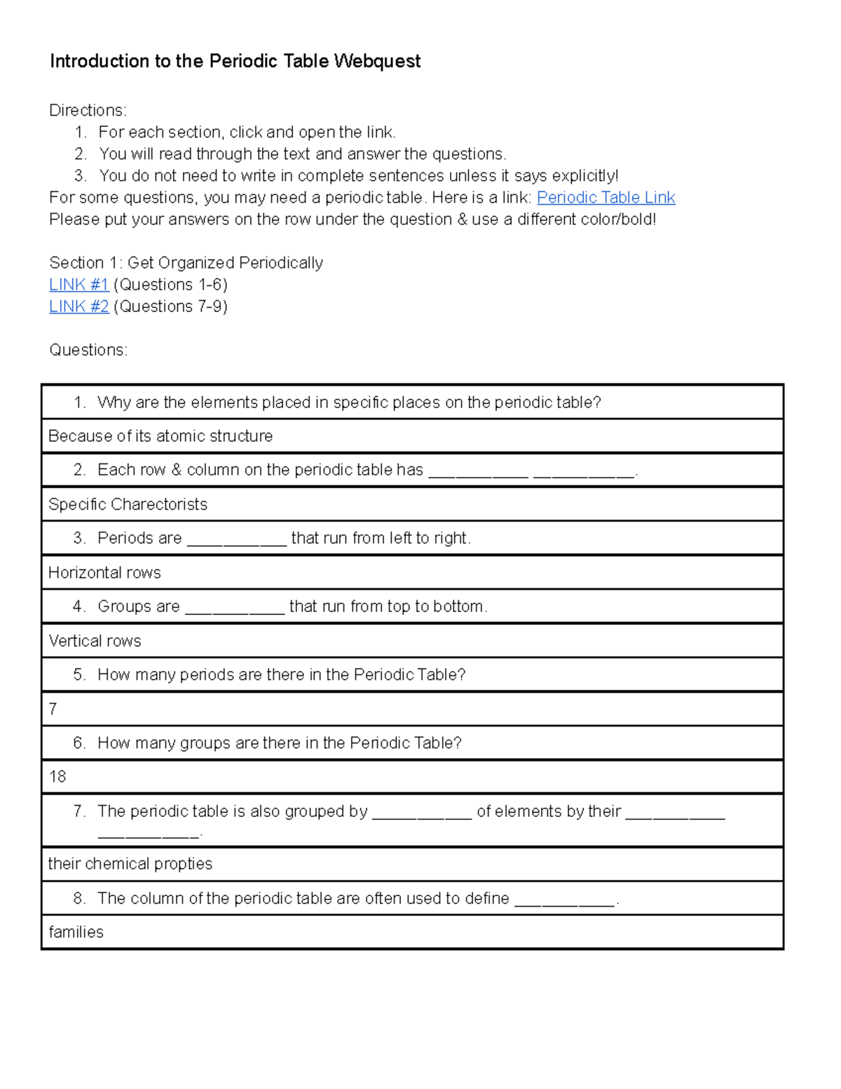 Periodic Table Webquest Part 1 Answer Key | Cabinets Matttroy