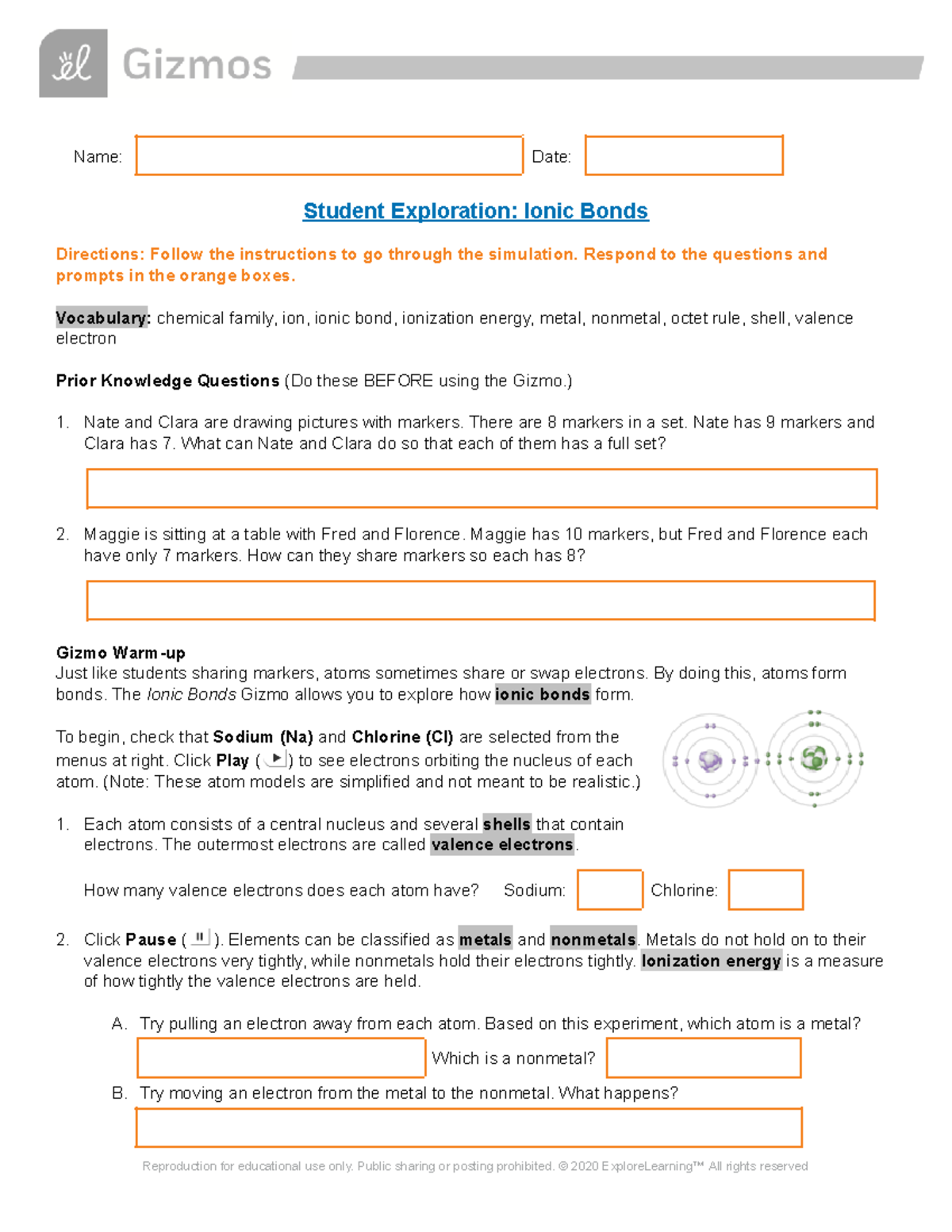Ionic Bonds Student Exploration - 19033286 Guide - Studocu