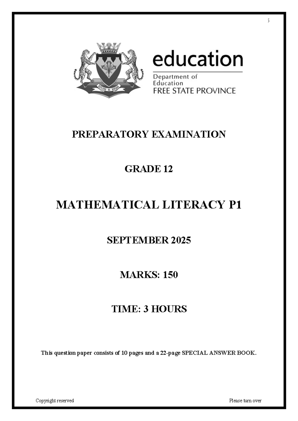 Mathematical Literacy P1 Grade 12 Prep Exam September 2025 QP - Studocu
