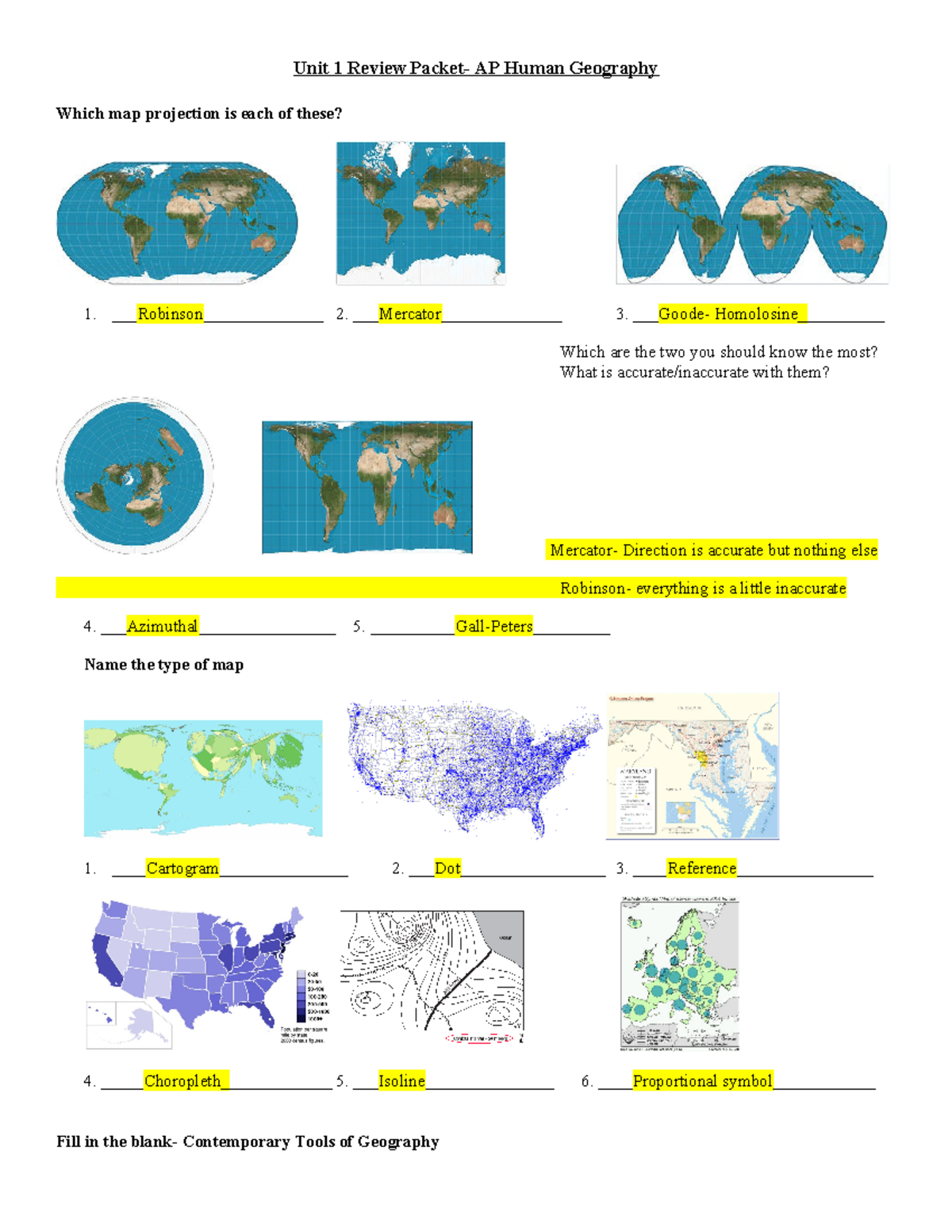 AP Human Geography Unit 1 Review Packet Solutions - Studocu