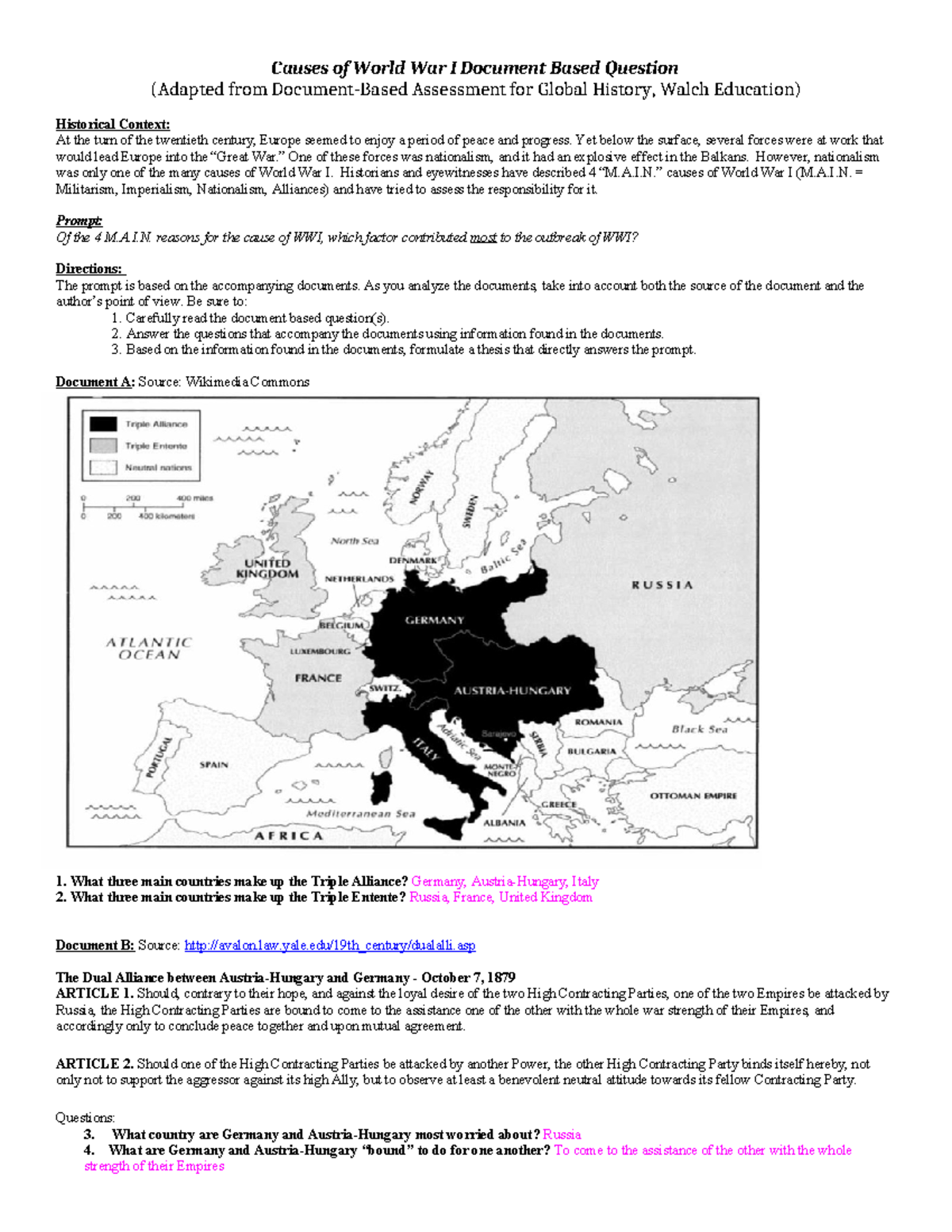 WWI Causes Document-Based Question (DBQ) Analysis and Insights - Studocu