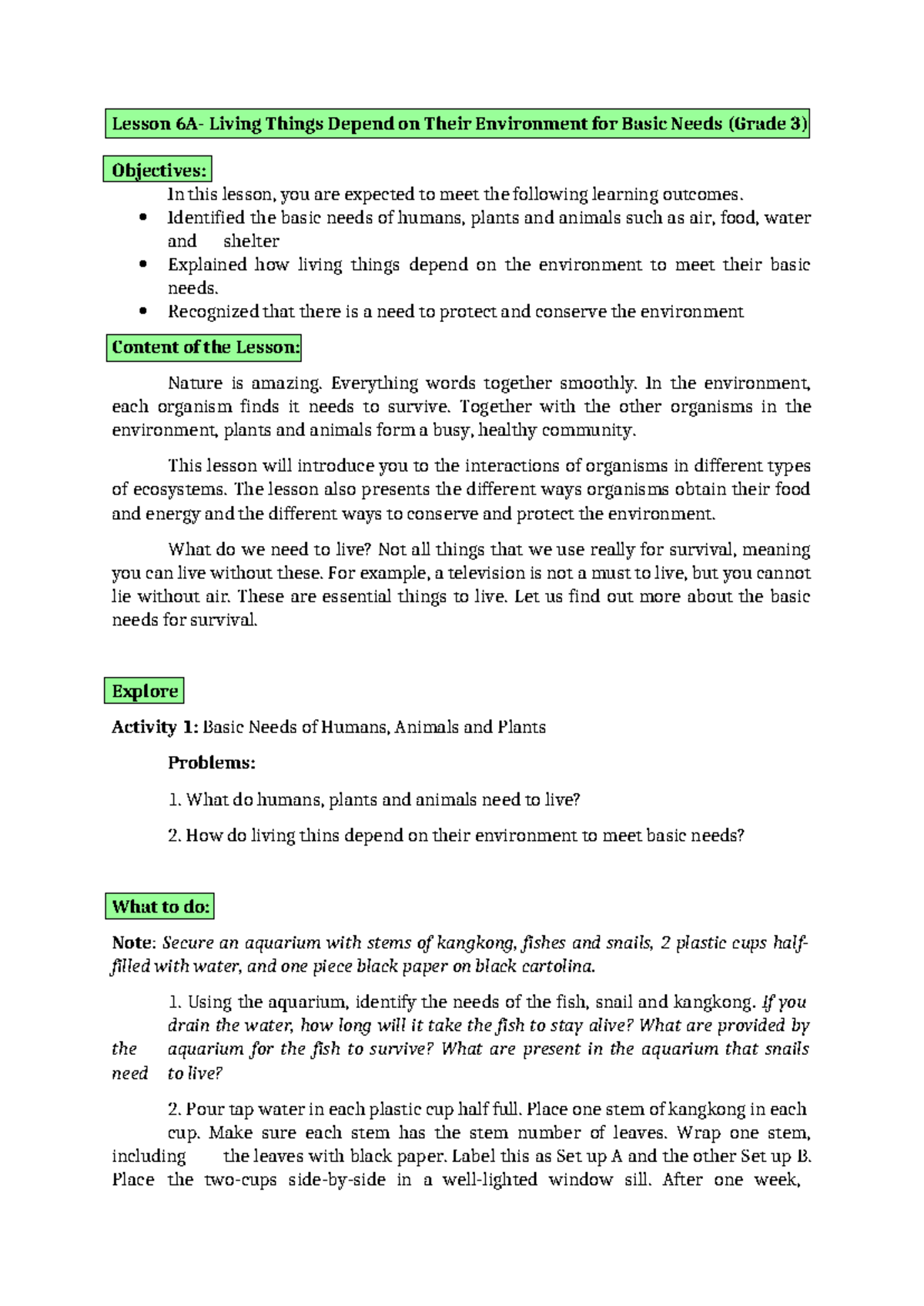 Lesson 6A-6D: Interactions Among Living Things in Ecosystems (Grade 3-6 ...