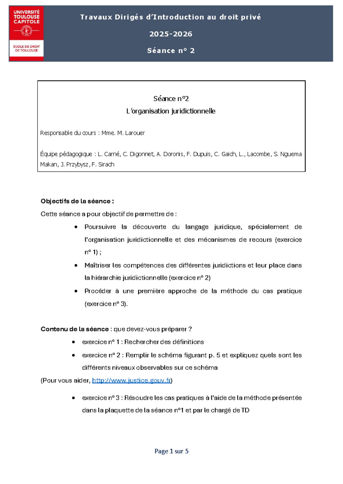 TD Droit Privé Séance 2: Juridictions et Méthode du Cas Pratique - Studocu