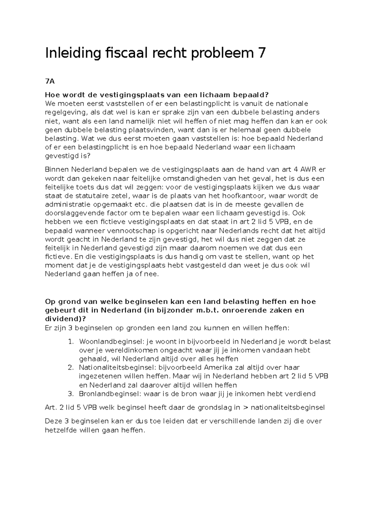 Inleiding fiscaal recht probleem 7: Vestigingsplaats en belastingplicht ...