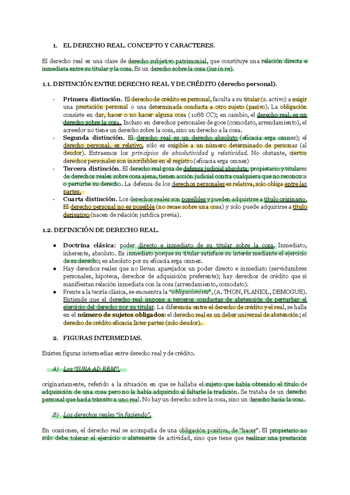 EL DERECHO REAL: CONCEPTO Y DISTINCIONES - TEMA 1 - Studocu