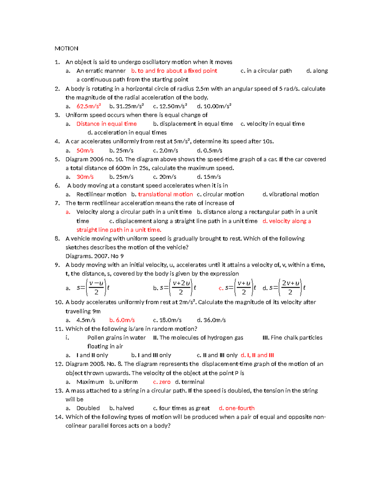 MOT 101: Motion Types and Equations - Study Notes - Studocu