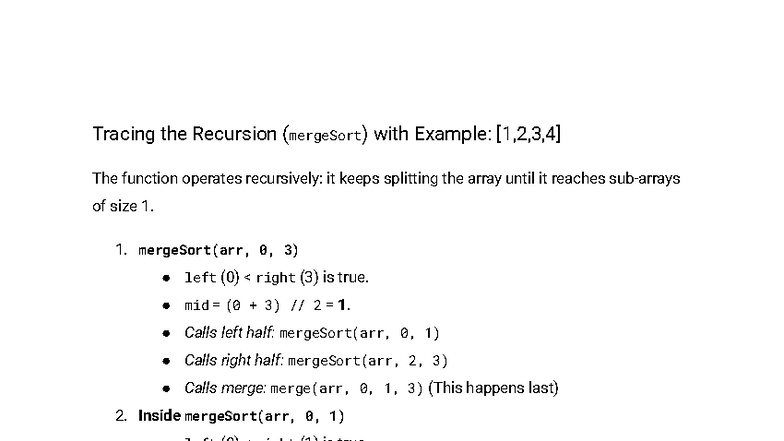 Merge Sort Runthrough (CS101): Detailed Recursive Explanation - Studocu