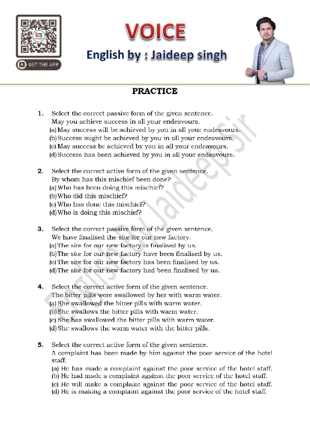 English 6: Voice Questions Practice for Active and Passive Forms - Studocu