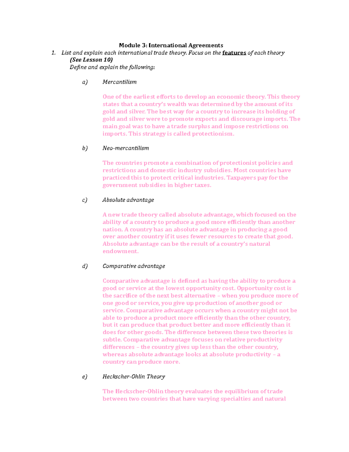 Module 3: Study Guide for International Trade Theories and Policies ...