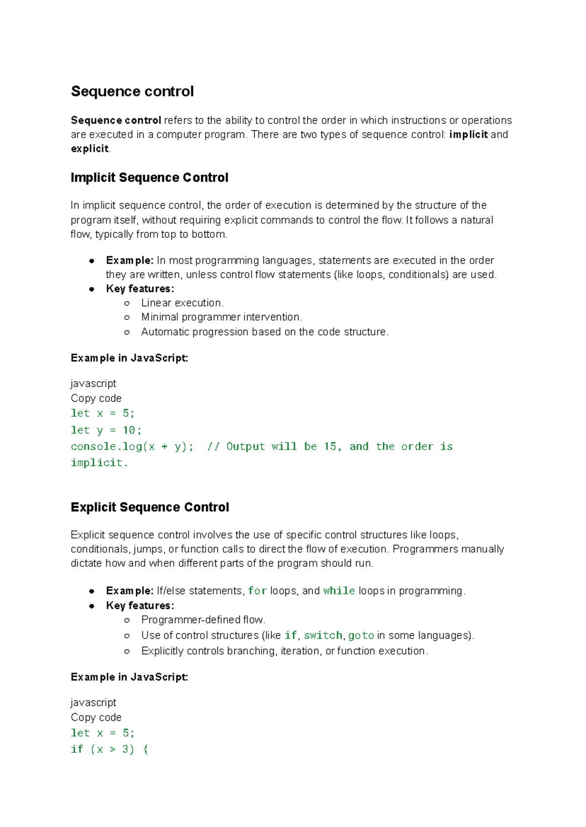 Unit 4 PL - Sequence Control and Exception Handling Notes - Studocu