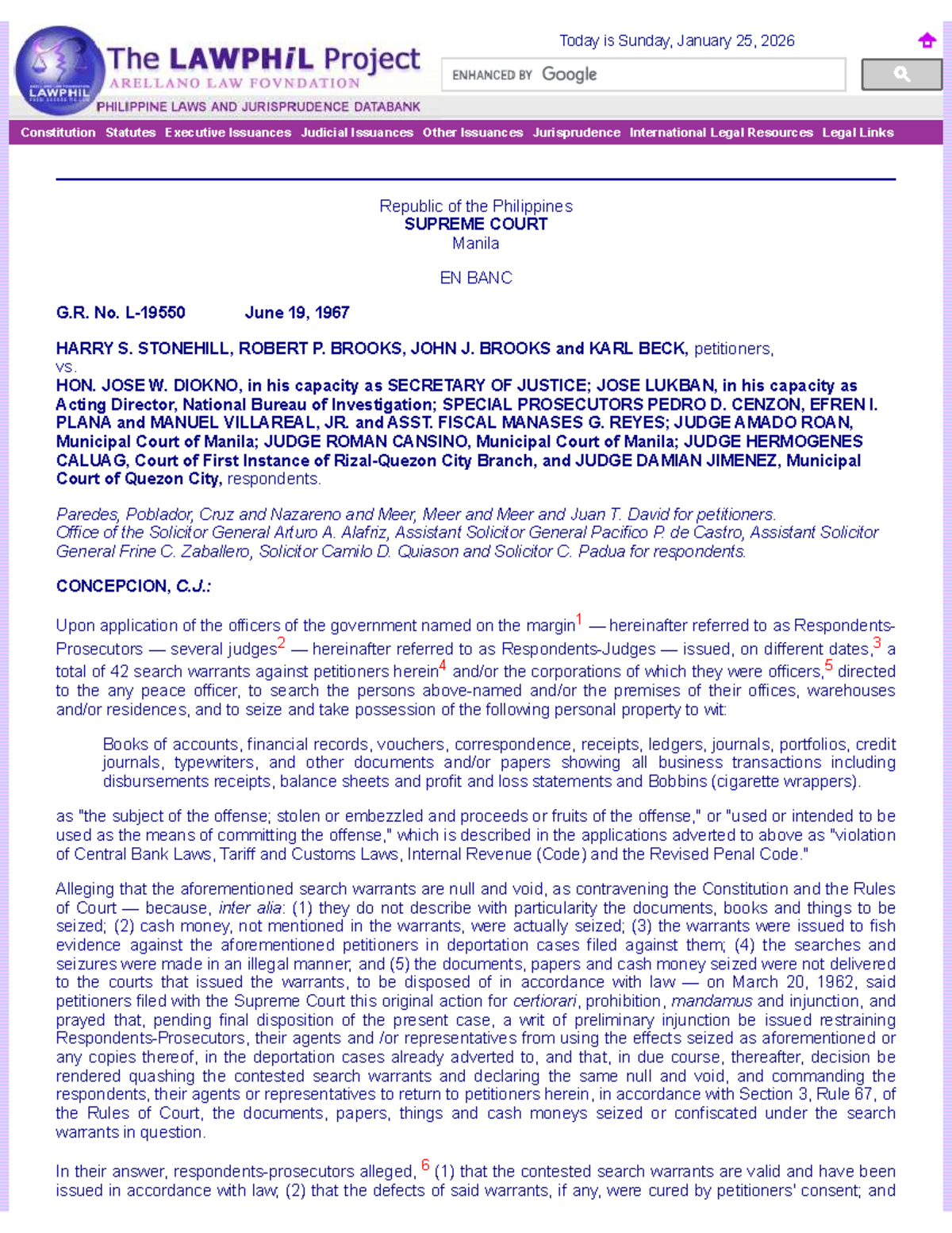 Supreme Court Case Study: Stonehill vs. Diokno (G.R. No. 1967) - Studocu