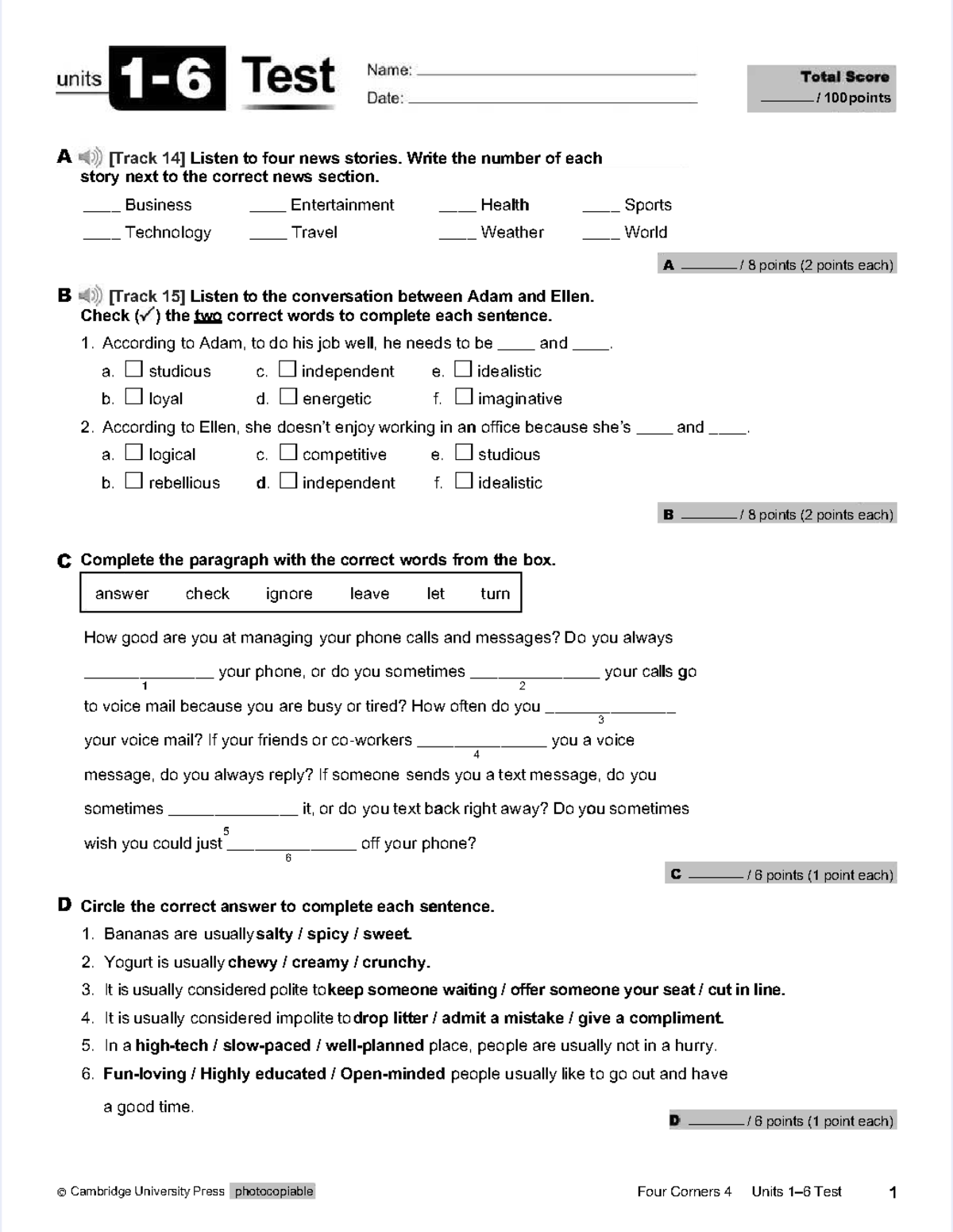 Pdf-Four-Corners-4-Test-Units-1-6-Listening-Assessment-Guide - Studocu