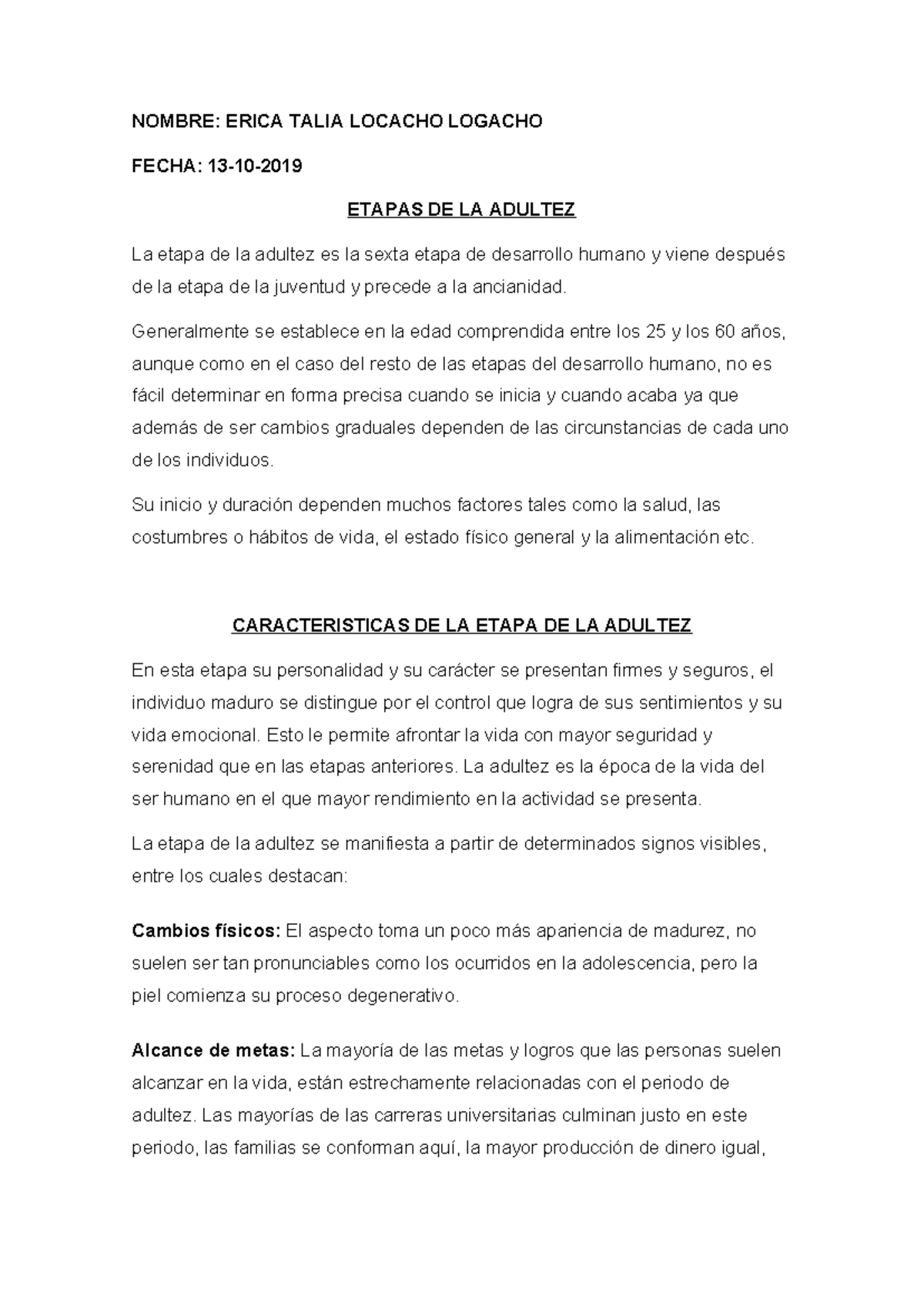 Resumen de las Etapas de la Adultez y sus Características - 1 - Studocu