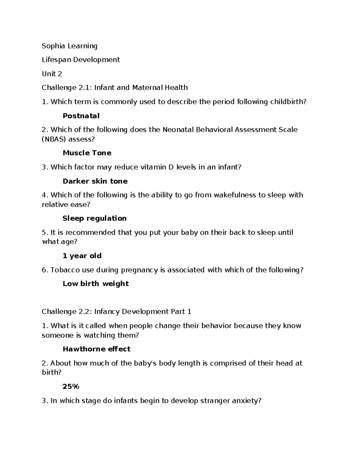 Lifespan Dev. Unit 2: Infant & Maternal Health Insights and Challenges ...