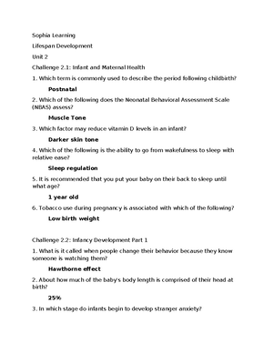 Lifespan Development Unit 3 - Sophia Learning Lifespan Development Unit 3 Challenge 3: Early ...