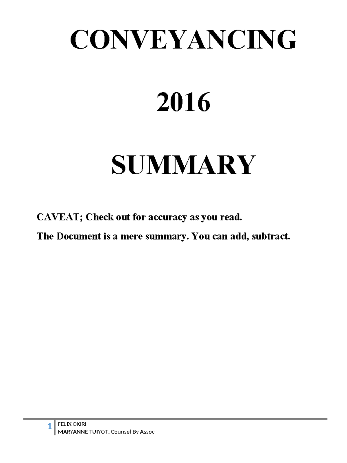 Conveyancing Brief-1 - Revision Notes - CONVEYANCING 2016 SUMMARY ...