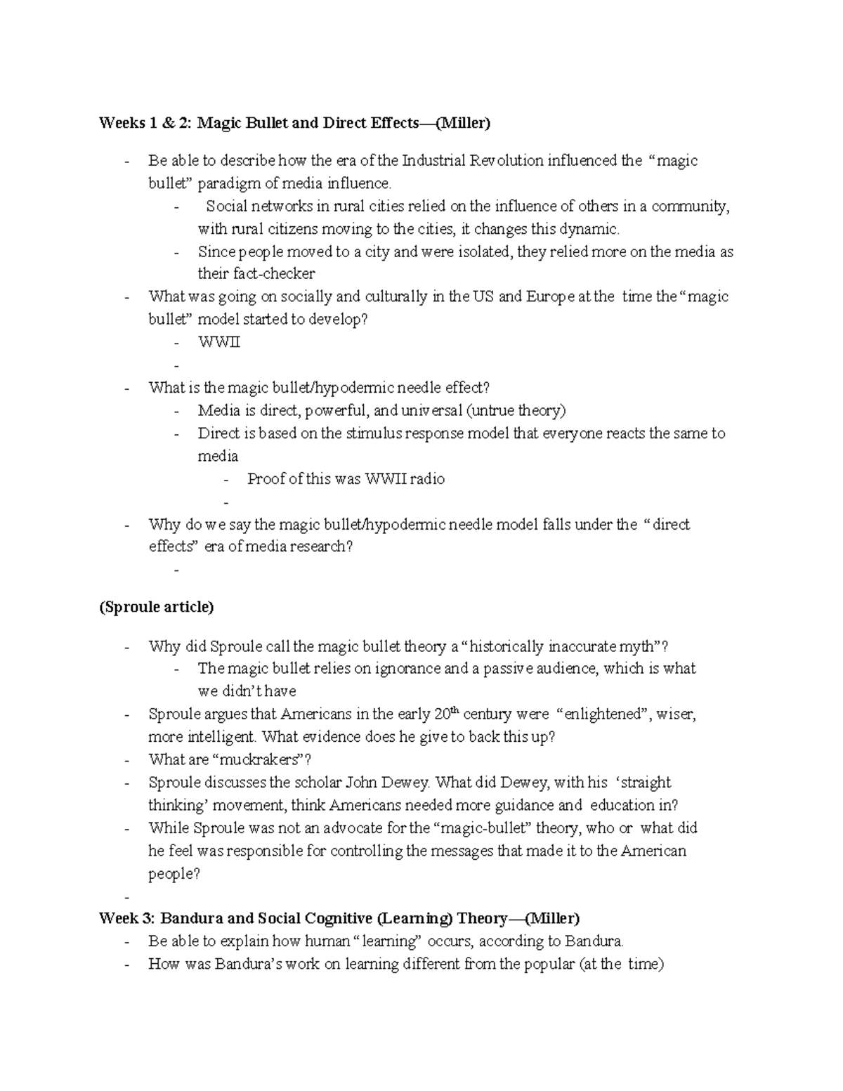 Comm350 - Media Theories Study Guide for Exam 1: Key Concepts ...