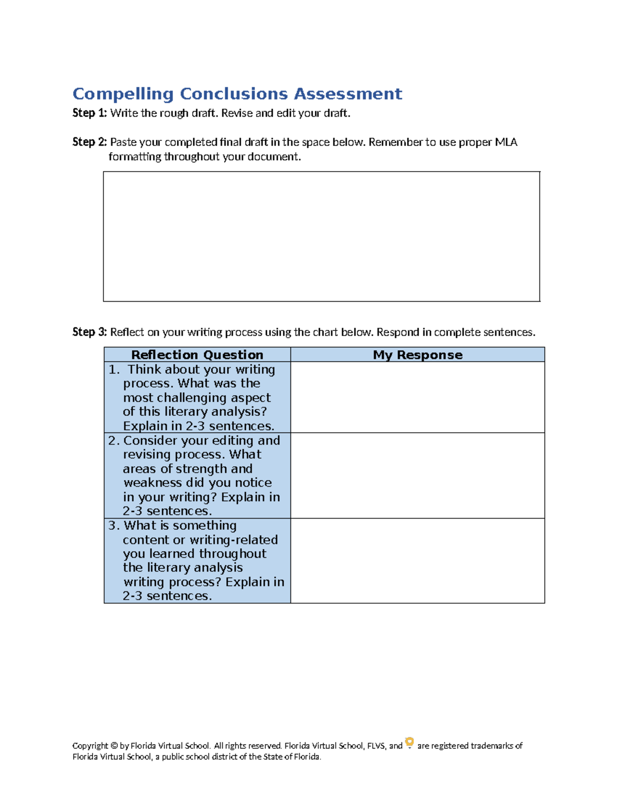 Compelling Conclusions Literary Analysis Rubric (FLVS) - Studocu