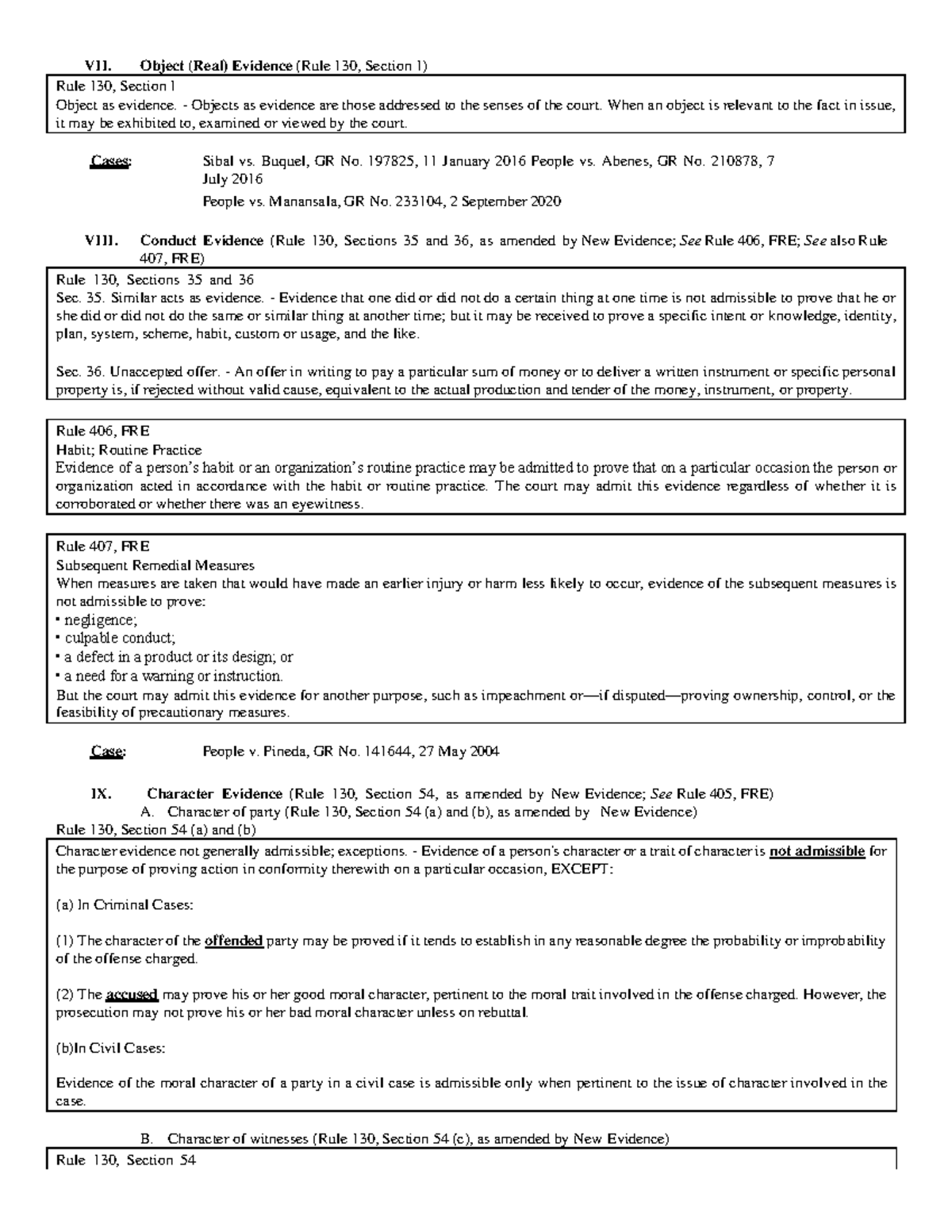 Rules on Evidence: Comprehensive Notes and Key Case Summaries - Studocu