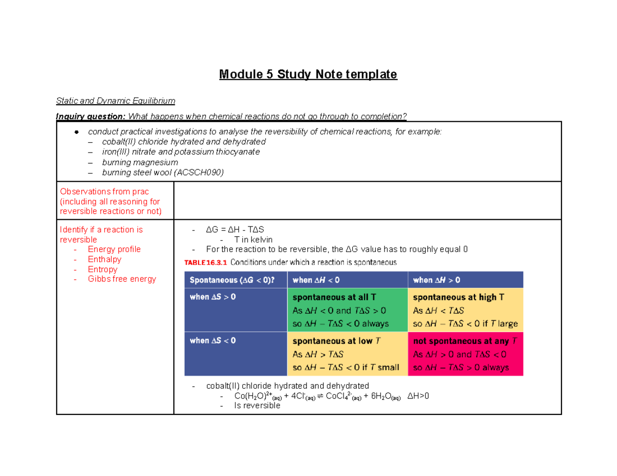 Module 5 Study Notes - Chemistry - Module 5 Study Note template Static ...